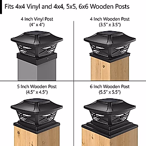 Davinci Lighting Renaissance Solar Outdoor Post Cap Lights - Includes Bases for 4x4 5x5 6x6 Posts - Bright LED Light - Slate Black (8 Pack)