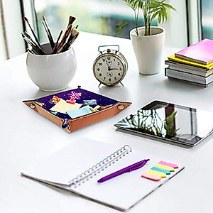 Lyetny Cartoon UFO Spaceship Pattern Organizer Tray Storage Box Bedside Caddy Desktop Tray Change Key Wallet Coin Box Tray Storage Valet,20.5x20.5cm