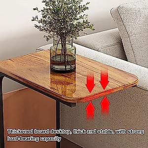 Casebeau C Shaped Sofa Table Side End Table With Wheels Vintage Wooden Movable Coffee Side Table Modern Coffee Small Side Table for Couch and Bed, Small Spaces, Living Room, Bedroom (Brown Wood Grain)