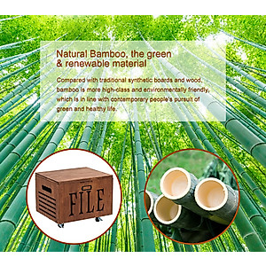 TQVAI Bamboo File Cabinet with Wheels, Hanging Letter Legal Document Folder, Mobile Filing Storage Box for Home Office, Coffee Brown