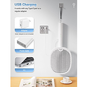 YISSVIC Electric Fly Swatter Foldable Bug Zapper Racket 2 in 1 Mosquito Killer with Purple Attractant Light Rechargeable 1800mAh for Indoor Home Backyard Patio Camping