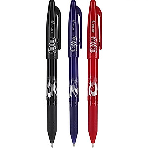 PILOT FriXion Ball Erasable & Refillable Gel Ink Stick Pens, Fine Point, Black/Blue/Red Inks, 3-Pack (31557)