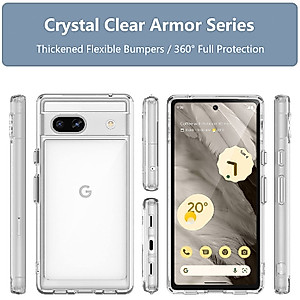Guarishel for Google Pixel 7a Case: with [Tempered Glass Screen Protector][Built-in 4 Airbags][Not-Yellowing] Military-Grade Shockproof Protective Phone case for Google Pixel 7a, Crystal Clear