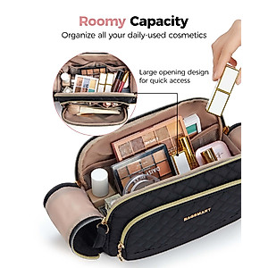 BAGSMART Travel Makeup Bag, Cosmetic Bag Organizer Case, Portable Makeup Travel bag for Women for Travel Accessories, Makeup Toiletry Bag with Dual-Zippered Large Wide-open and Handle-black