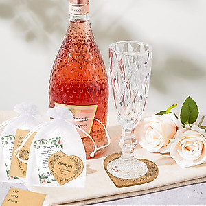 Muitcdo Wedding Party Favors for Guests Bulk 50, Bridal Shower Gifts with Thank You Gift Card Heart Cork Coasters Kraft Paper Packets Organza Bags, Wedding Welcome Bags Souvenirs Give Away Gift
