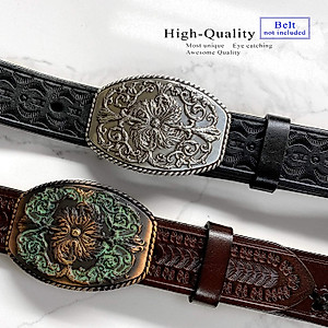 HA0016 Western Floral Engraved Ornate Design Belt Buckle Fits 1-1/2"(38mm) Belt (Antique Patina)