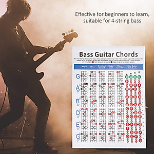 Bass Guitar Chords Chart, 4-String Bass Note Chart of Scale Chords for Beginners and Teachers Wear-Resistant Bass Reference Poster Bass Guitar Chords Poster