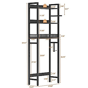 Furnulem 3 Tier Over The Toilet Storage Rack Black Bathroom Storage Shelf Wooden Space Saver Organizer, Above Toilet Stand, with Towel Bar and Toilet Paper Holder,1 Baskets