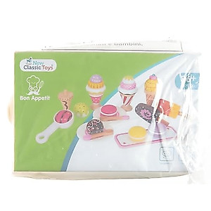 New Classic Toys Wooden Ice Cream Set Pretend Play Toy for Kids Cooking Simulation Educational Toys and Color Perception Toy for Preschool Age Toddlers Boys Girls