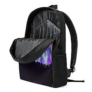 ONE TO PROMISE Neon Wolf School Backpack Watercolor Neon Forest Wolf at Starry Sky Bookbags Adjustable Travel Daypack Water Resistant Shoulders School Bag for Womens Mens Teens Boys Girls