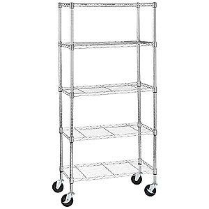 Amazon Basics 5-Shelf Adjustable, Heavy Duty Storage Shelving Unit on 4'' Wheel Casters, Metal Organizer Wire Rack, 30" L x 14" W x 64.8" H, Chrome