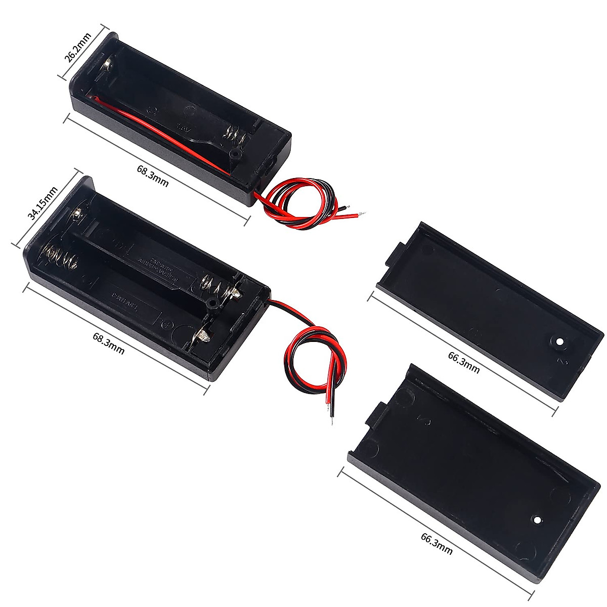 DORHEA 8PCS AA Battery Holder with Cover AA Battery Holder Case with ON/Off Switch 1.5V, 1/2/3/4 x 1.5V Series DIY Battery Storage Boxes, 1/2/3/4/5 Slots Black Plastic Batteries Case for AA Battery