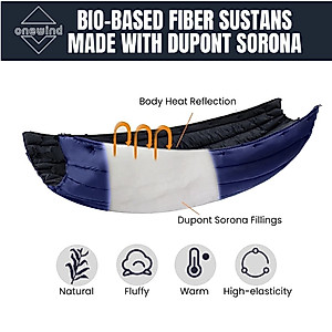 onewind Hammock Underquilt, Dupont Sorona Under Quilt with Insulation for Hammock Camping, Lightweight Hammock Quilts for Hiking, Backpacking, Navy Blue