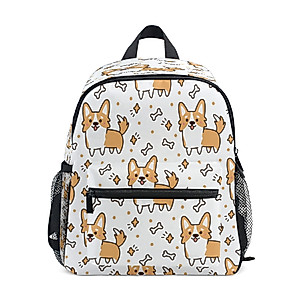 TropicalLife Corgi Dog Backpacks for Kids Girls Boys Cute Puppies Preschool Toddler Bookbag with Chest Strap School Travel Toy Snack Bag Daypack