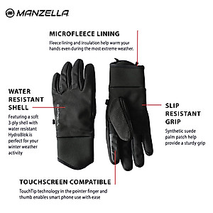 Manzella Women's All Elements 3.0 Cold Weather Sports Glove, Waterproof, Windproof, Touchscreen Capable, Black, Medium