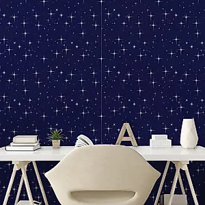 Ambesonne Space Peel & Stick Wallpaper for Home, Night Sky Stars Romantic Cosmos Themed Image Dotted Background Constellation, Self-Adhesive Living Room Kitchen Accent, 13" x 36", Purple White