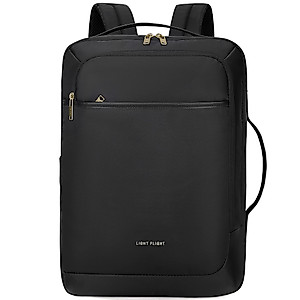 LIGHT FLIGHT Laptop Backpack Women, Large Computer Backpack for 17.3 Inch Laptop, Professional Womens Work Backpack, Convertible 3 In 1 Backpacks Water Resistant, Black