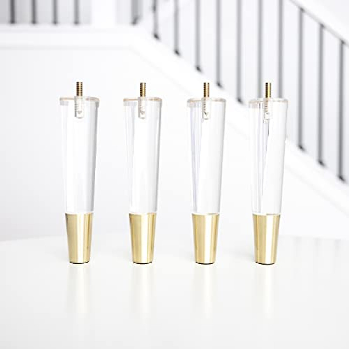 Acrylic Furniture Legs With Gold Caps - Mid Century Legs For Couch, Sofa, Chair, Table, Dresser, Bed, Cabinet - Furniture Feet Are Easy To Install & Include Installation Hardware - Set of 4, 8 Inches