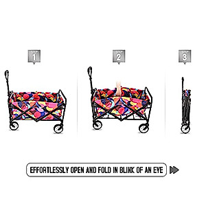 WHITSUNDAY Collapsible Folding Garden Outdoor Park Utility Wagon Picnic Camping Cart,Wagon Cart Heavy Duty Foldable for Picnic Camping Cart with Wheel and Bottle Holders Bubble