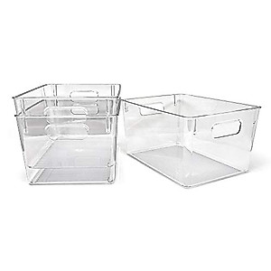 Isaac Jacobs 3-Pack Large Clear Storage Bins with Handles, Plastic Organizer for Home, Room, Office, Fridge, Kitchen/Pantry Non-Slip Container Set, Food Safe, BPA Free (3-Pack, Large)