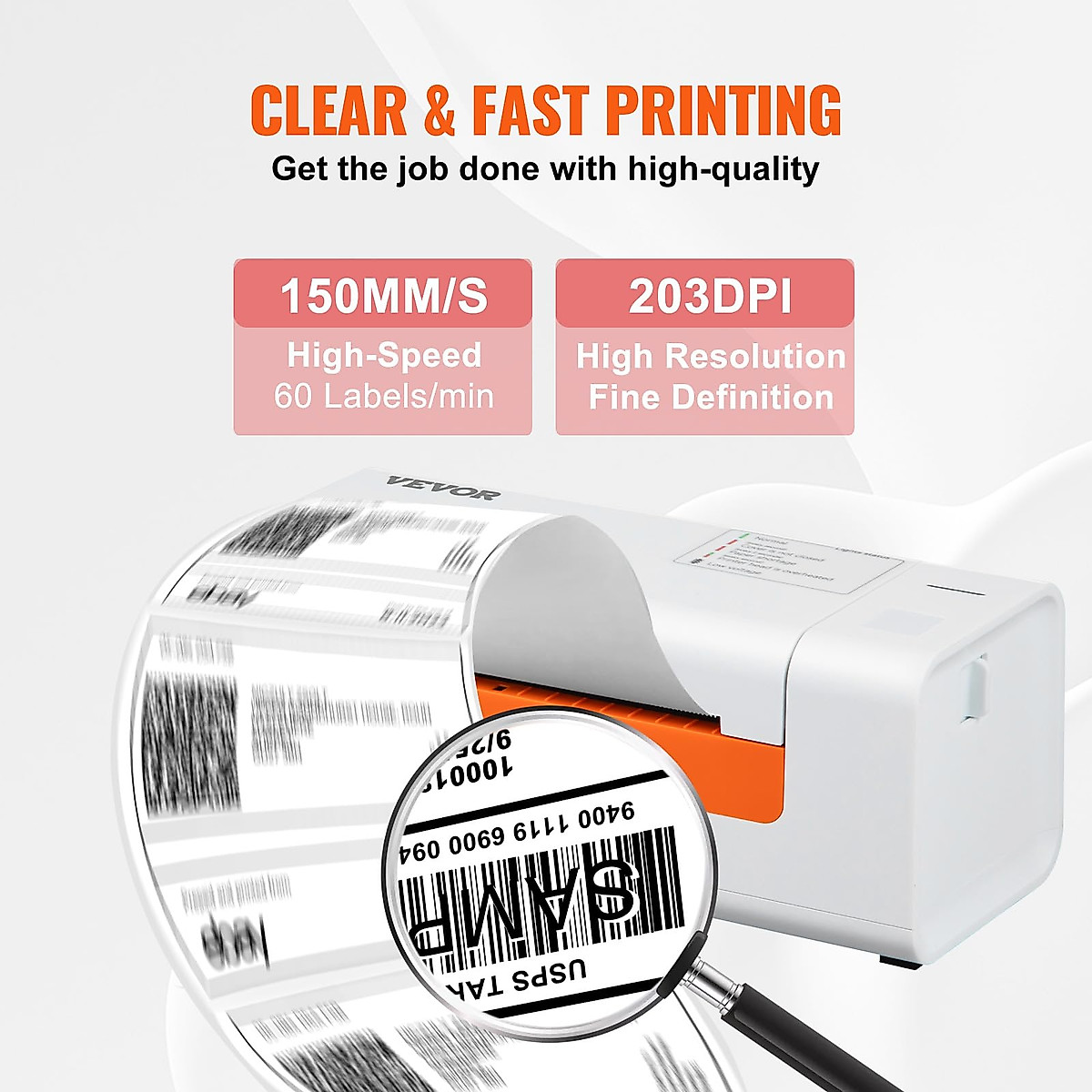 VEVOR Thermal Label Printer, Shipping Label Printer for Width of 1.57" - 4.25" Labels, w/Japanese Rohm Printer Head & Auto Label Recognition, Compatible w/USPS, Amazon, Ebay, Etsy, UPS,etc