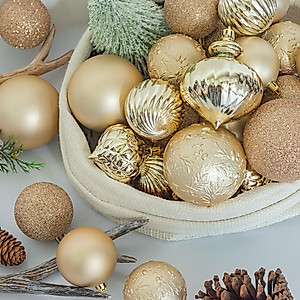 KI Store Champagne Christmas Balls 34pcs 2.36-Inch Christmas Tree Decoration Ornaments for Xmas Tree Holiday Wreath Garland Decor Ornaments Hooks Included