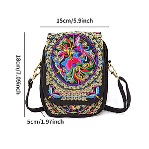 Honbay Yunnan Ethnic Style Handmade Embroidered Crossbody Bag Mini Flip Canvas Shoulder Bag for Women and Girls