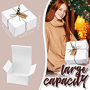 26PCS Gift Boxes Set 8 Bridesmaid Proposal Boxes 8 x 8 x 4in Bridesmaid Proposal Gift 8 Kraft Paper Gift Tag 8 Plastic Eucalyptus Leaves Stems 1 Cut Paper Shred Filler 1 Twine Rope (White, White)