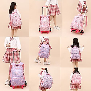 Rolling Backpack for Girls Elementary School Students with Wheels Bookbags Kids trolley Tie Rod Schoolbag Teens Travel Bag