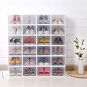Shoe Storage Box, Foldable Shoe Organizer Boxes, White Plastic Closet Shoe Organizer with Transparent Cover, Free Standing Shoe Rack Easy Assembly Expandable for High Heels, Boots (20 Pair Shoes)