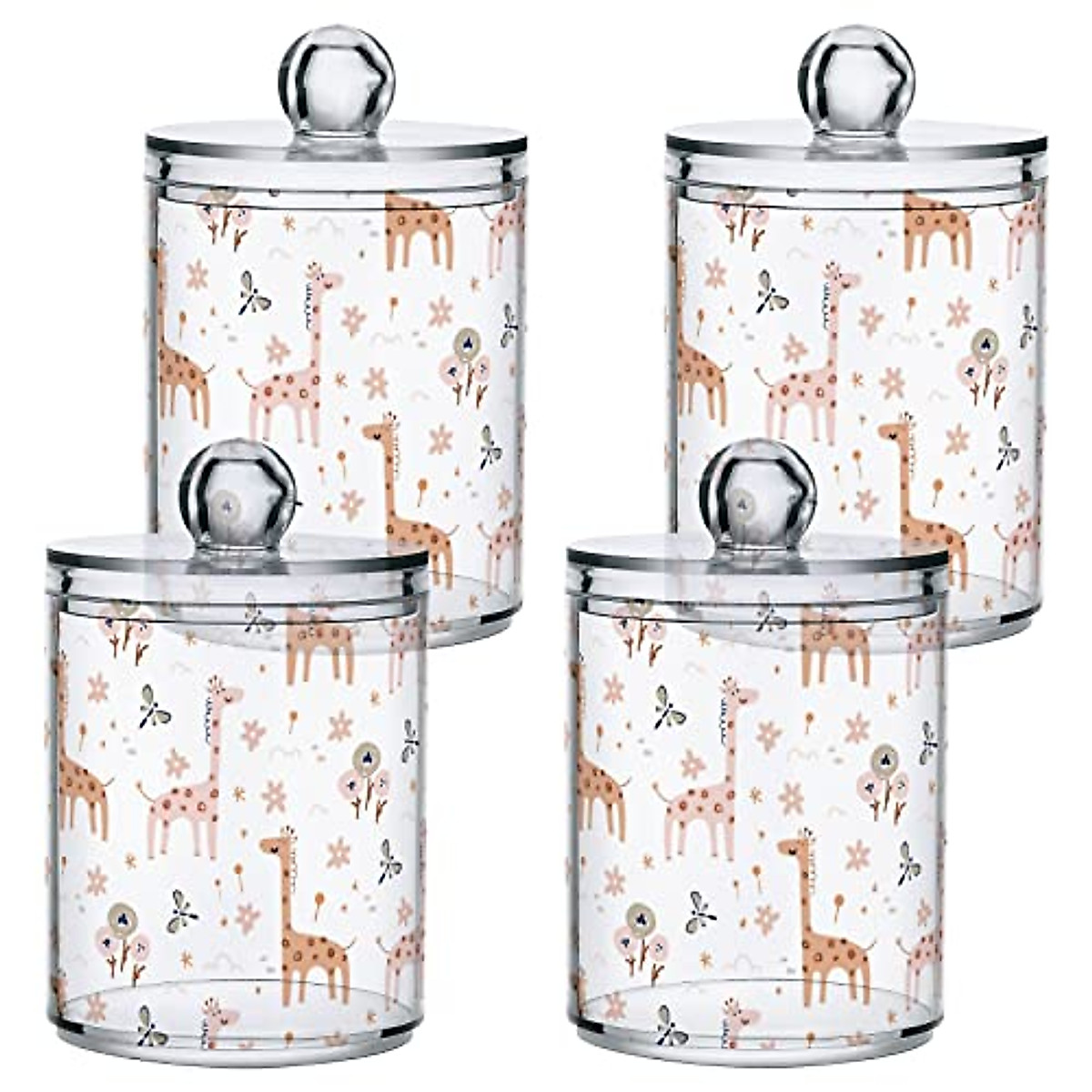 xigua 2 Pack Cute Giraffe Apothecary Jars with Lid, Qtip Holder Storage Containers for Cotton Ball, Swabs, Pads, Clear Plastic Canisters for Bathroom Vanity Organization (10 Oz)
