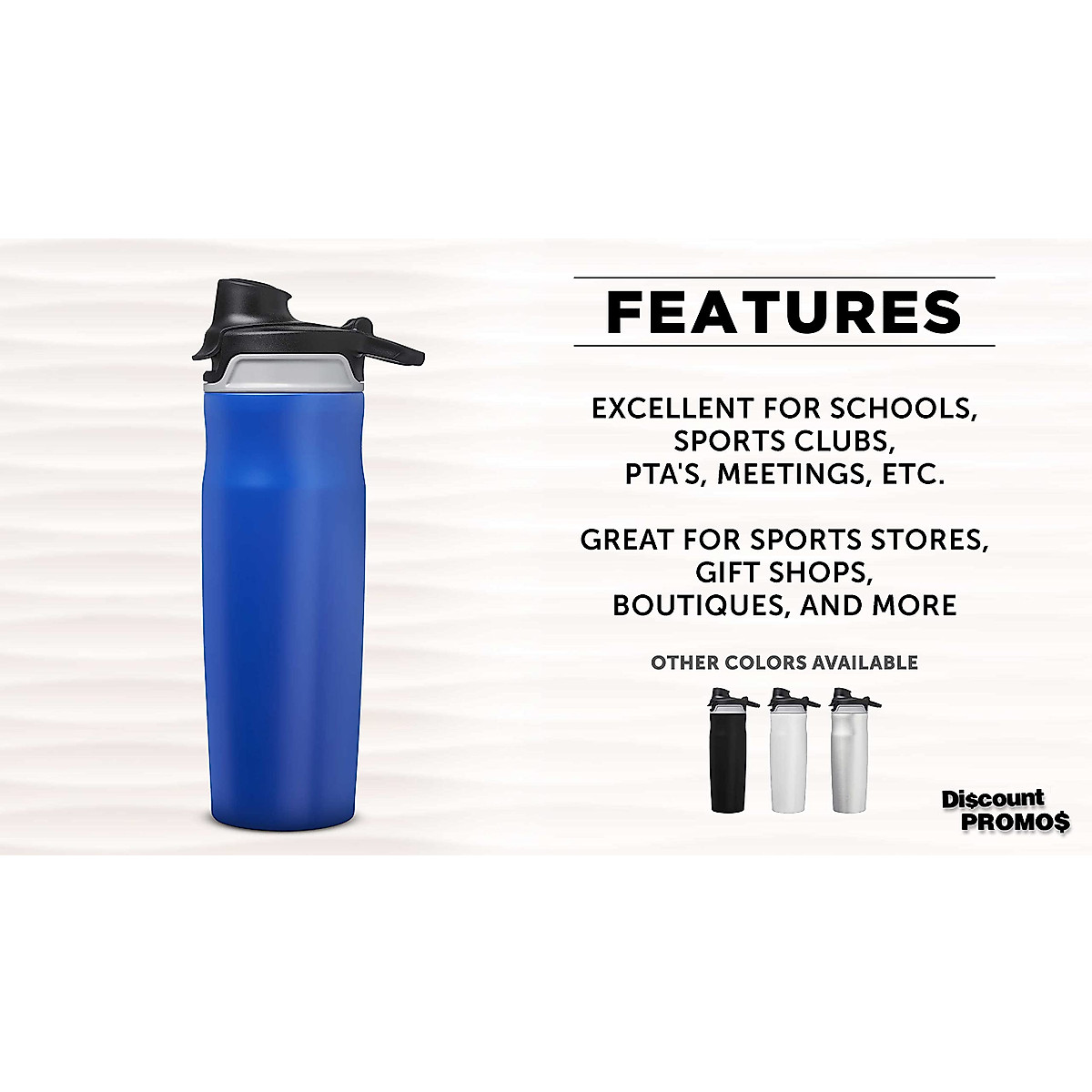 DISCOUNT PROMOS Juno Water Bottles with Flip Lid 20 oz. Set of 6, Bulk Pack - Reusable, Great for Gym, Hiking, Cycling and for School - Blue