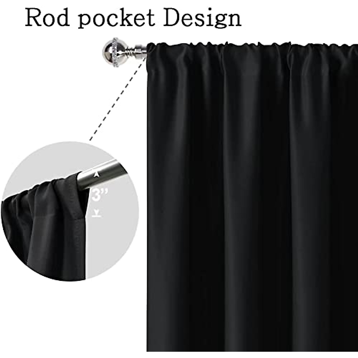Amazon Brand – Pinzon Blackout Window Curtain Panels for Bedroom - Rod Pocket Thermal insulted Room Darkning Drapes for Living Room - 37x84 inch,2 Panels -Black
