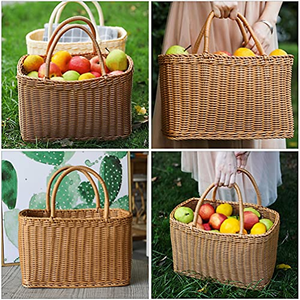 BESPORTBLE African Market Basket Woven Straw Basket Grocery Basket Shopping Bag Wicker Picnic Basket with Handle for Home Outdoor
