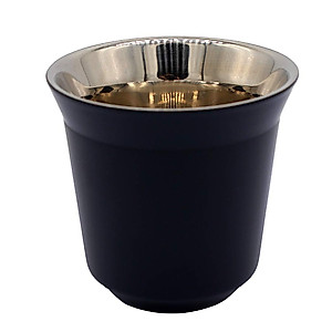 XIAOYU 304 Stainless Steel Espresso Cups Double Wall Thermally Insulated Capsule Coffee Mug, 2.71oz/80ml, Black