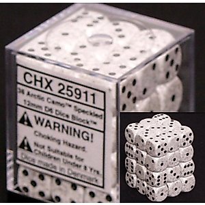 Chessex Dice d6 Sets: Arctic Camo Speckled - 12mm Six Sided Die (36) Block of Dice