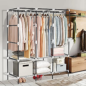 LOKEME 61 Inch Bundle with 55.5 Inch Portable Wardrobe Closet, Closet Oraganizr with 5 Hanging rods, Dust-Proof Cover, Non-Woven Fabric