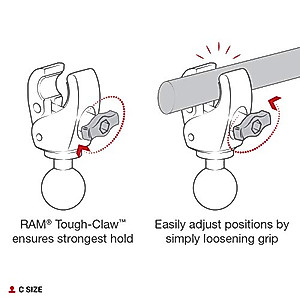 RAM Mounts RAP-404U Tough-Claw Medium Clamp Ball Base with C Size 1.5" Ball for Rails 1" to 1.6"