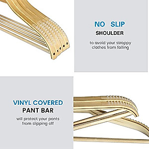 Kihamp Durable Natural Wooden (16pcs) with Extra Smooth Finish, Heavy Duty, Slip, Non Wrinkles, Wood Suit, Perfect Clothes Hangers for Coat, Pant,Shir