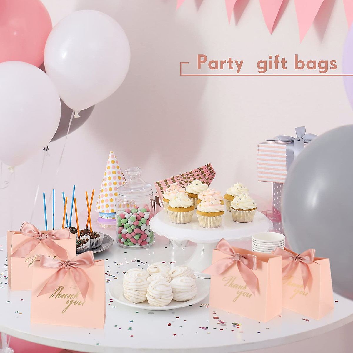 Leinuosen 12 Pcs Small Thank You Gift Bag, Bridal Shower Gift for Guests, Party Favor Bags, Gift Wrap Bags Wedding Baby Shower Birthday Party Supplies(Pink,5.5 x 4.7 x 2.4 Inch)