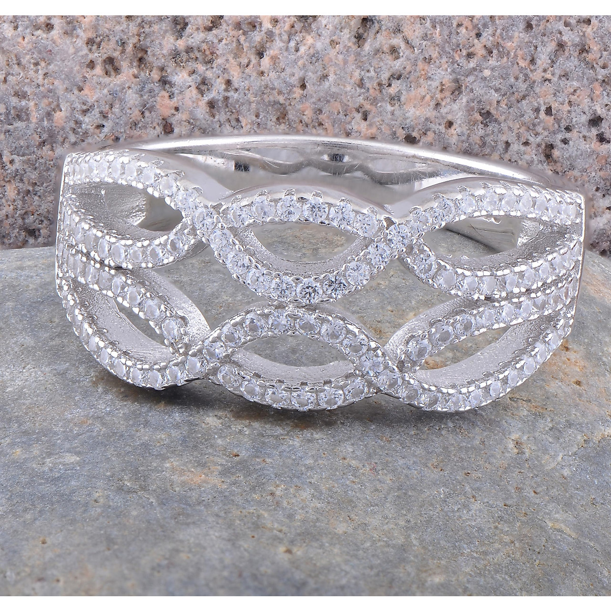 SILVERCLOSEOUT Rhodium Plated Sterling Silver Womens Cz Cubic Zirconia Stackable Braid Ring - Size 11