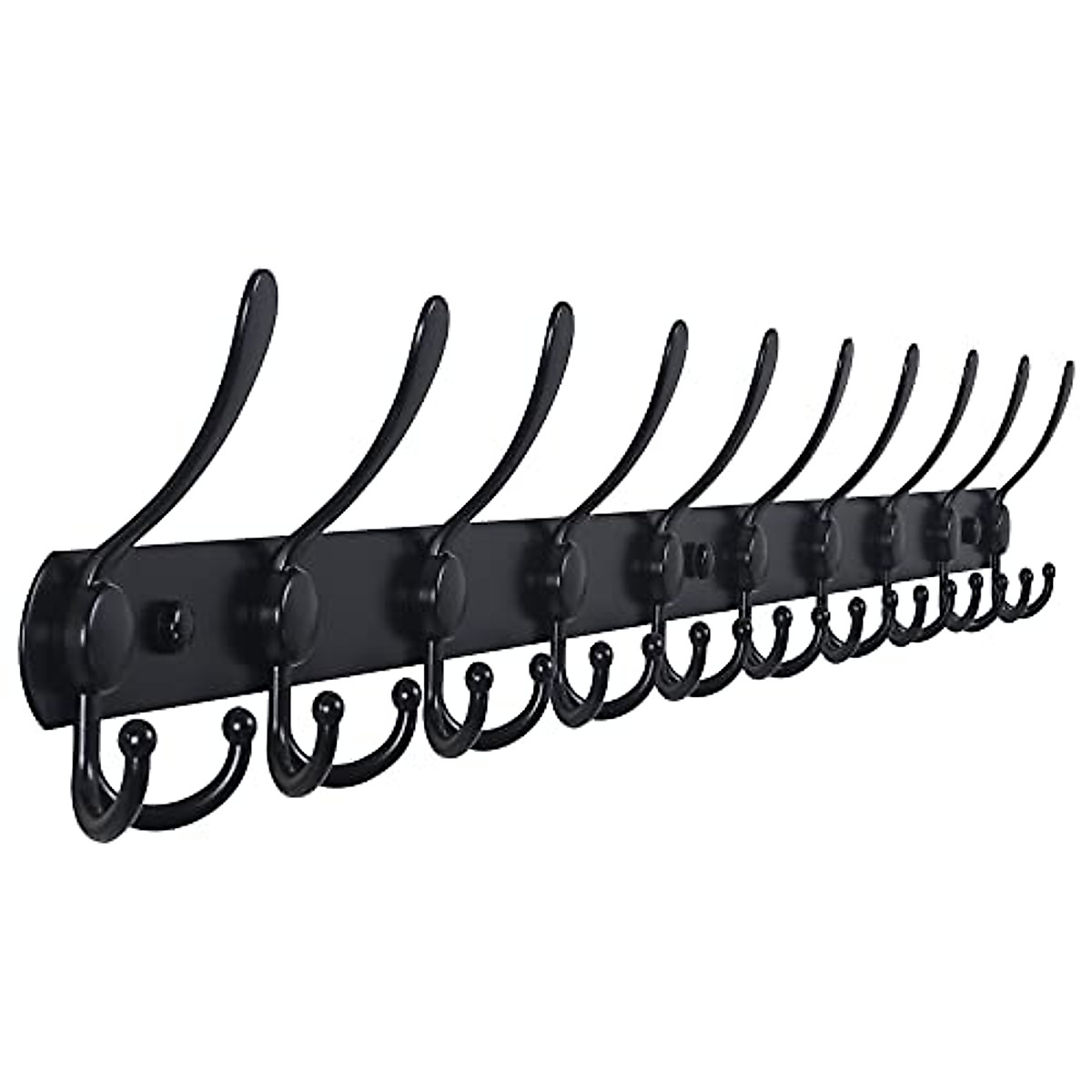 Dseap Coat Rack Wall Mount - 38” Long 10-Tri-Hooks Heavy Duty Coat Hanger Rail Wall Hooks for Hanging Coats Hats Clothing Clothes Purse Mudroom Entryway, Black