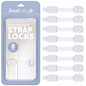 Child Safety Strap Locks (8 Pack) Baby Proof Cabinets, Drawers, Fridge, Toilet & Trash Cans – 3M Adhesive Childproof Locks – Jool Baby