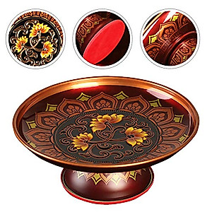 PRETYZOOM Buddhist Plate Offering Bowls Fruit Tray Food Dessert Snack Blessing Fruit Tray Tinplate Bowl for Altar Use Rituals Incense Smudging Decoration (Dark Red)