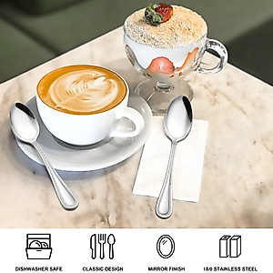 E-far Stainless Steel Teaspoons Set of 12, 6.7 Inch Pearled Edge Small Dessert Tea Spoons Silverware for Home, Kitchen and Restaurant, Non-toxic, Mirror Polished, Dishwasher Safe