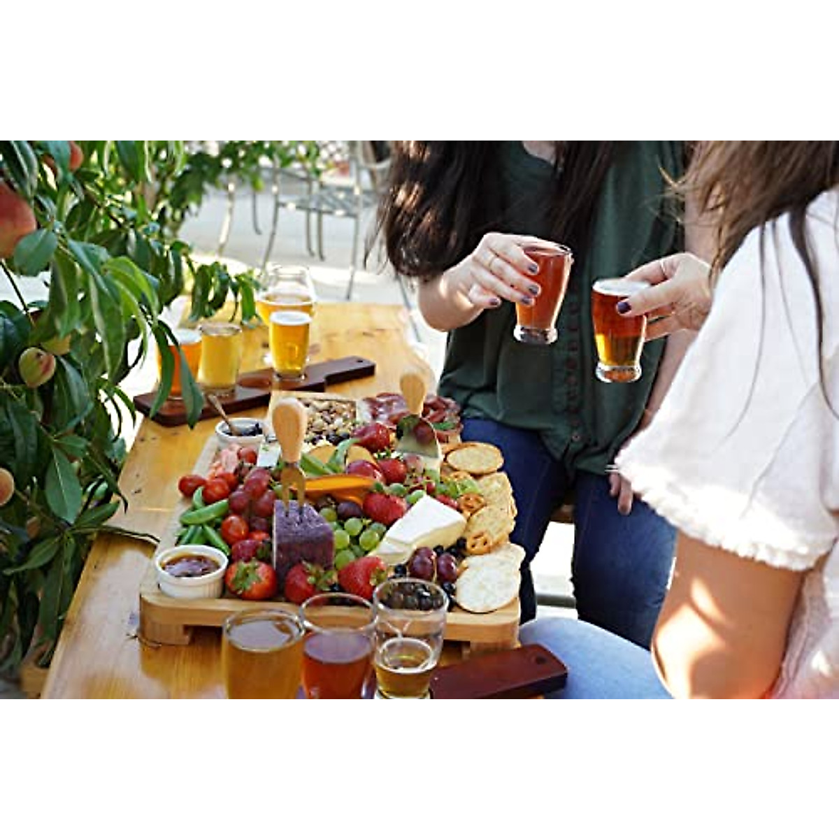 Charcuterie Board Set - Bamboo Cheese Board and Knife Set - Large Cheese Tray for Serving at Parties - For Cheese and Charcuterie Lovers