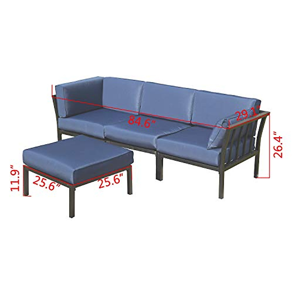 PatioFestival Conversation Set Outdoor Metal Furniture 4 Seats All-Weather Sectional Sofa Set with Cushioned for Garden,Lawn,Pool