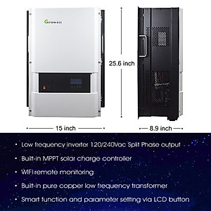 Growatt Solar Inverter 6000W, Off Grid Solar Inverter 48V DC to 120 AC, Split Phase Solar Inverter Built-in 80A MPPT, Hybrid Solar Inverter Charger with WIFI Module, Output Grid Solar Inverter Charger