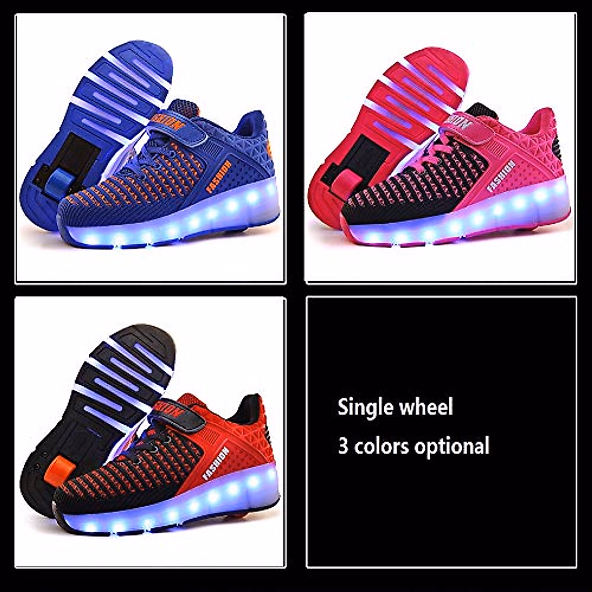 Ehauuo Kids Wheels Shoes with Lights Rechargeable Roller Skates Shoes Retractable LED Flashing Sneakers Wheels Shoes for Unisex Girls Boys Beginners Gift