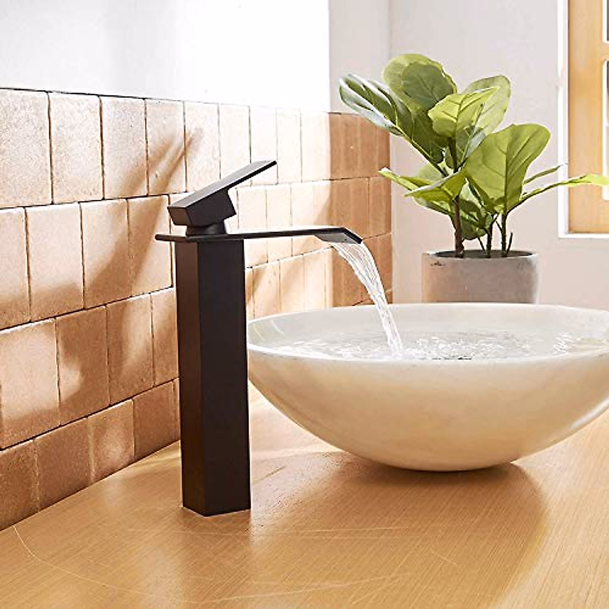 Bathfinesse Matte Black Bathroom Faucet Vessel Sink Bowl Faucet Tall with Pop Up Drain Assembly Single Handle Single Hole Vanity Lavatory Deck Mount Supply Lines Hose Lead-Free